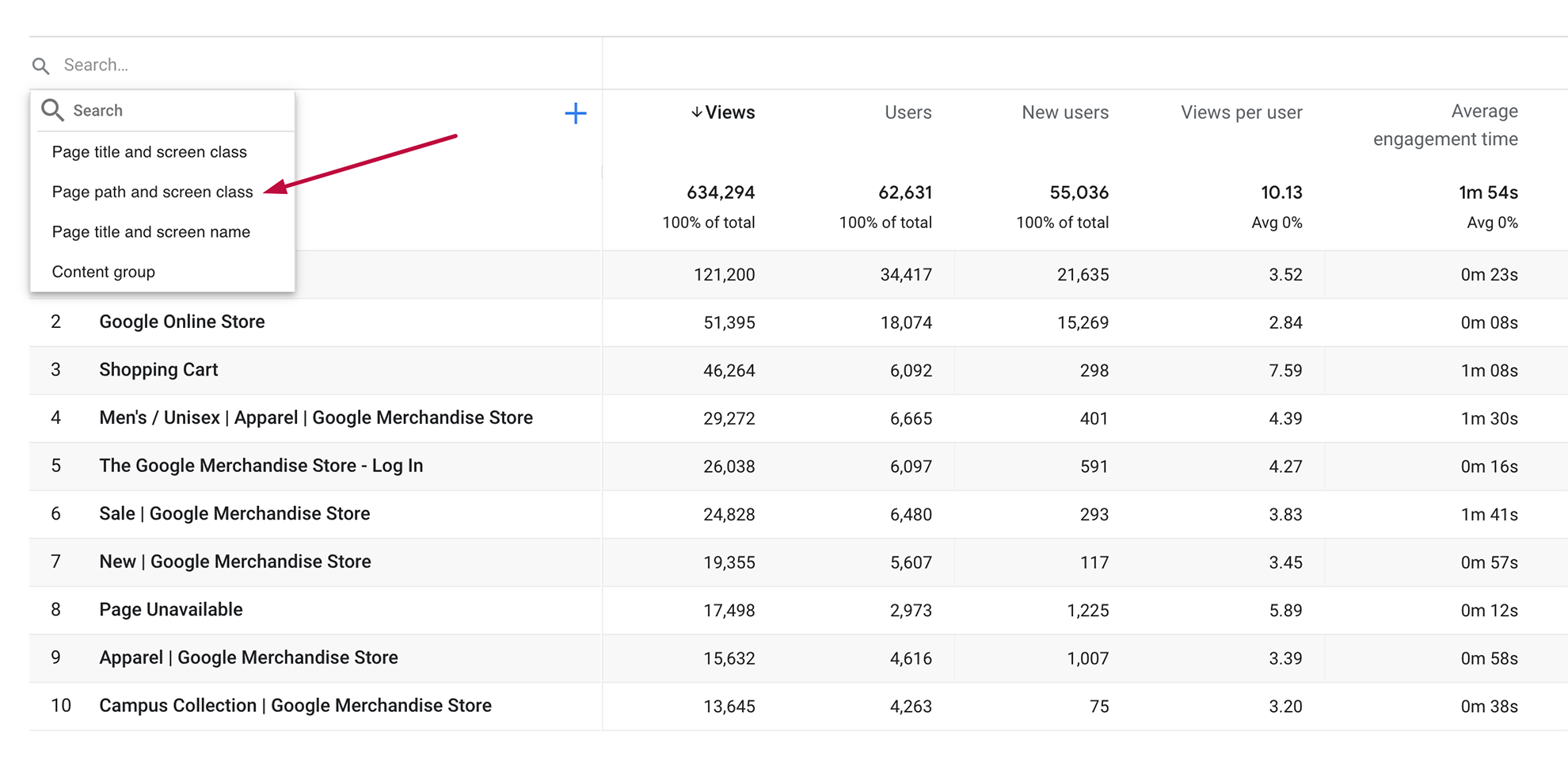 Landing page report in Google Analytics 4